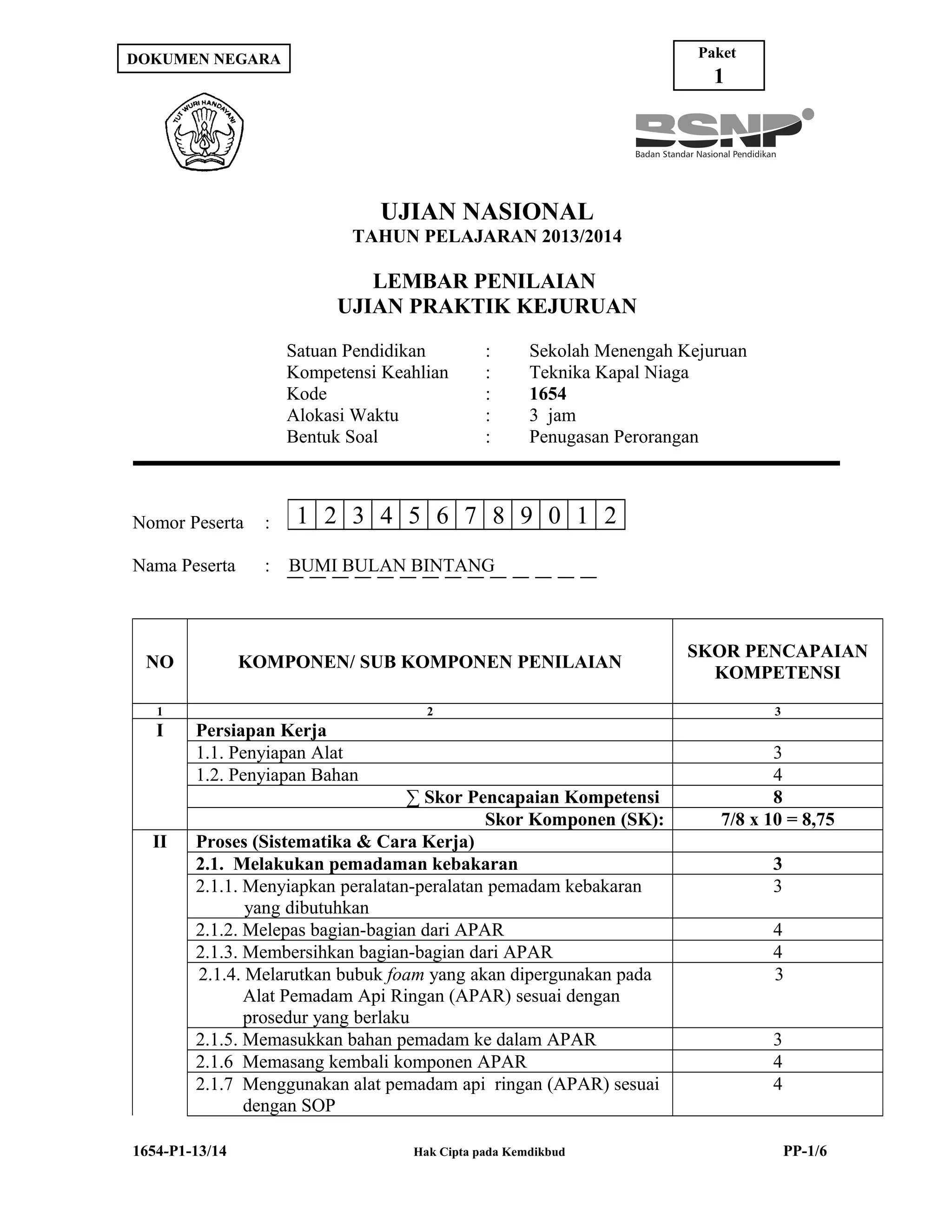 Lembar contoh penilaian | PDF