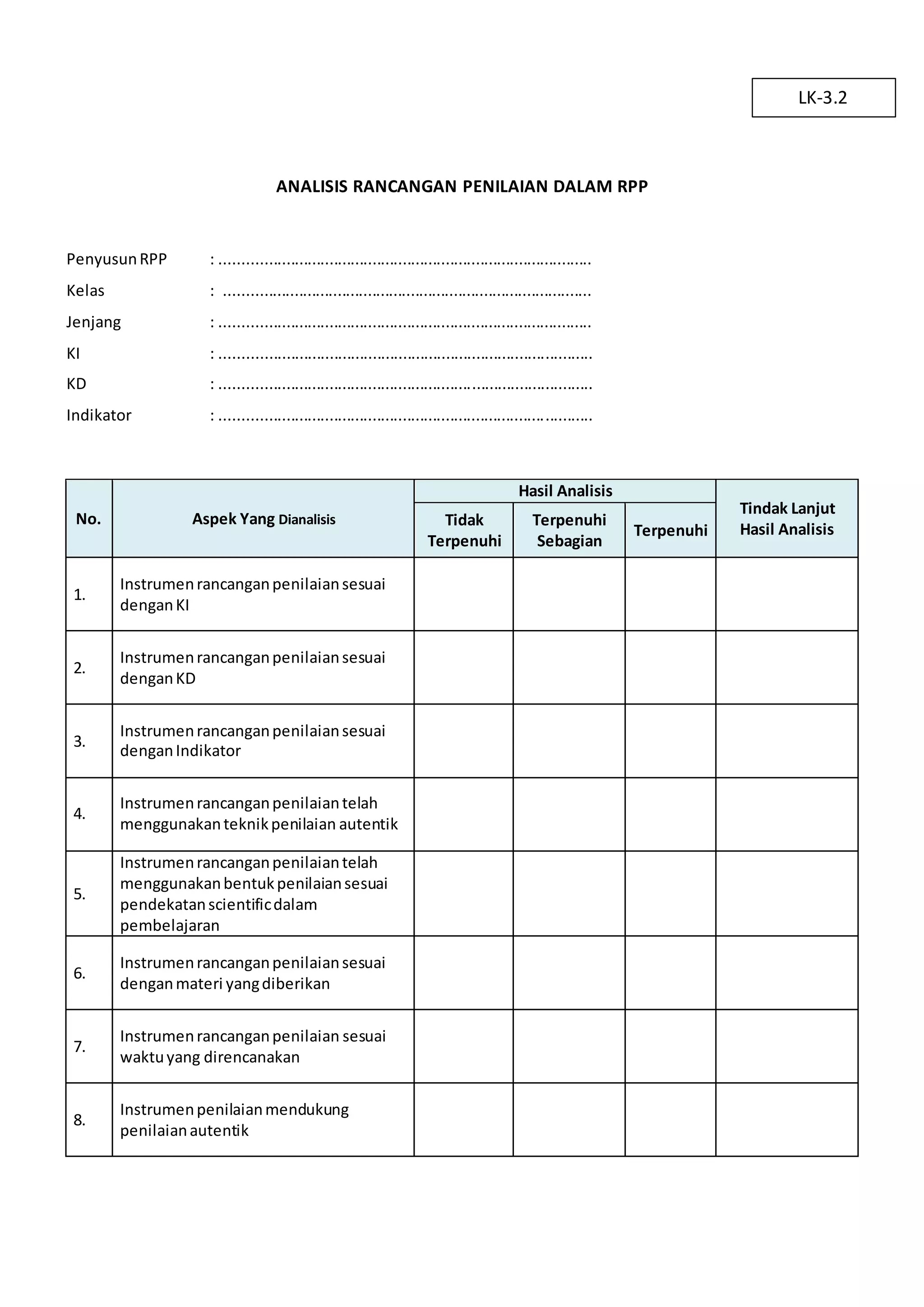 CONTOH PENILAIAN AUTENTIK KURIKULUM 2013 | DOCX