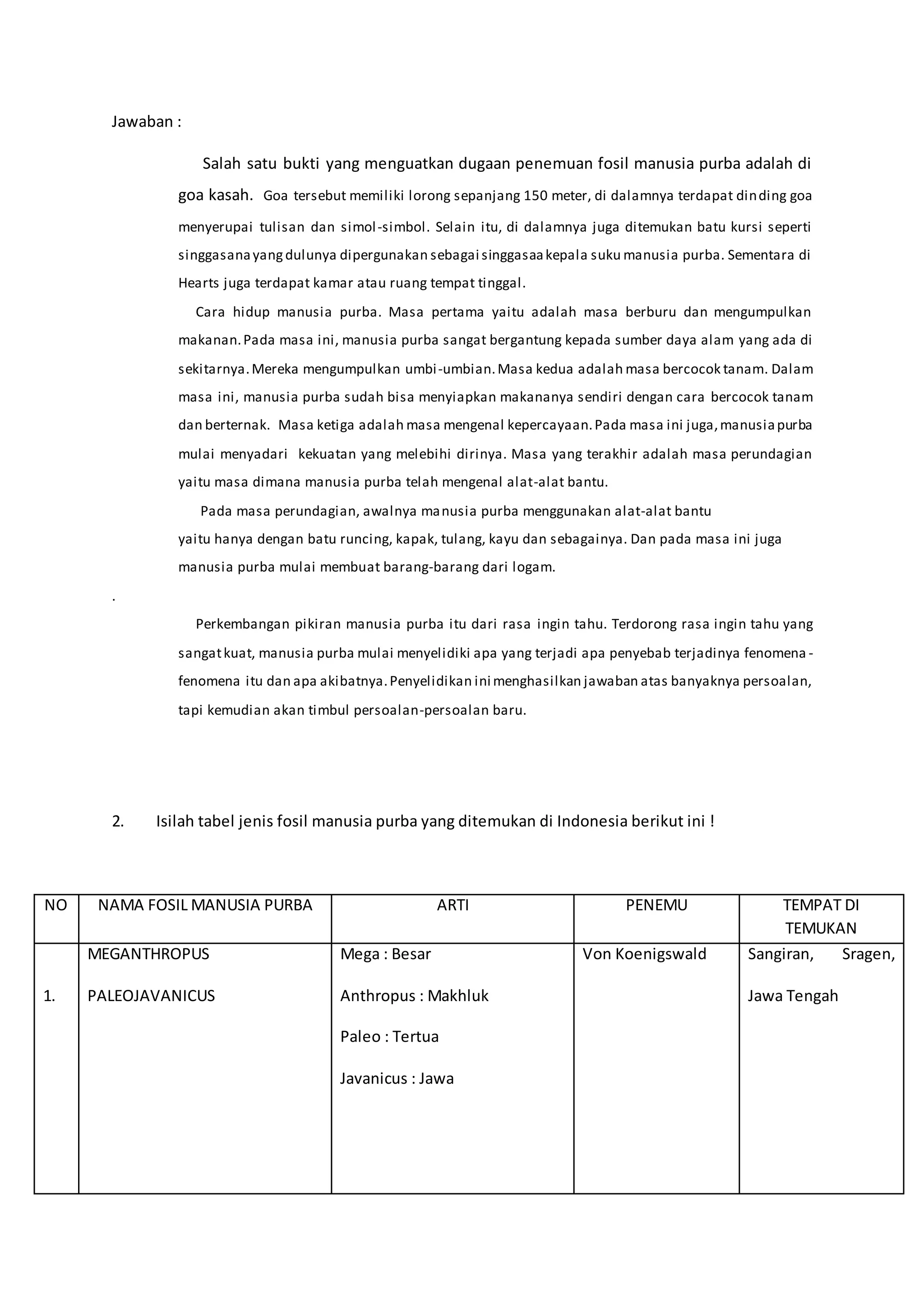 Lembar kerja siswa 2 manusia purba | DOCX