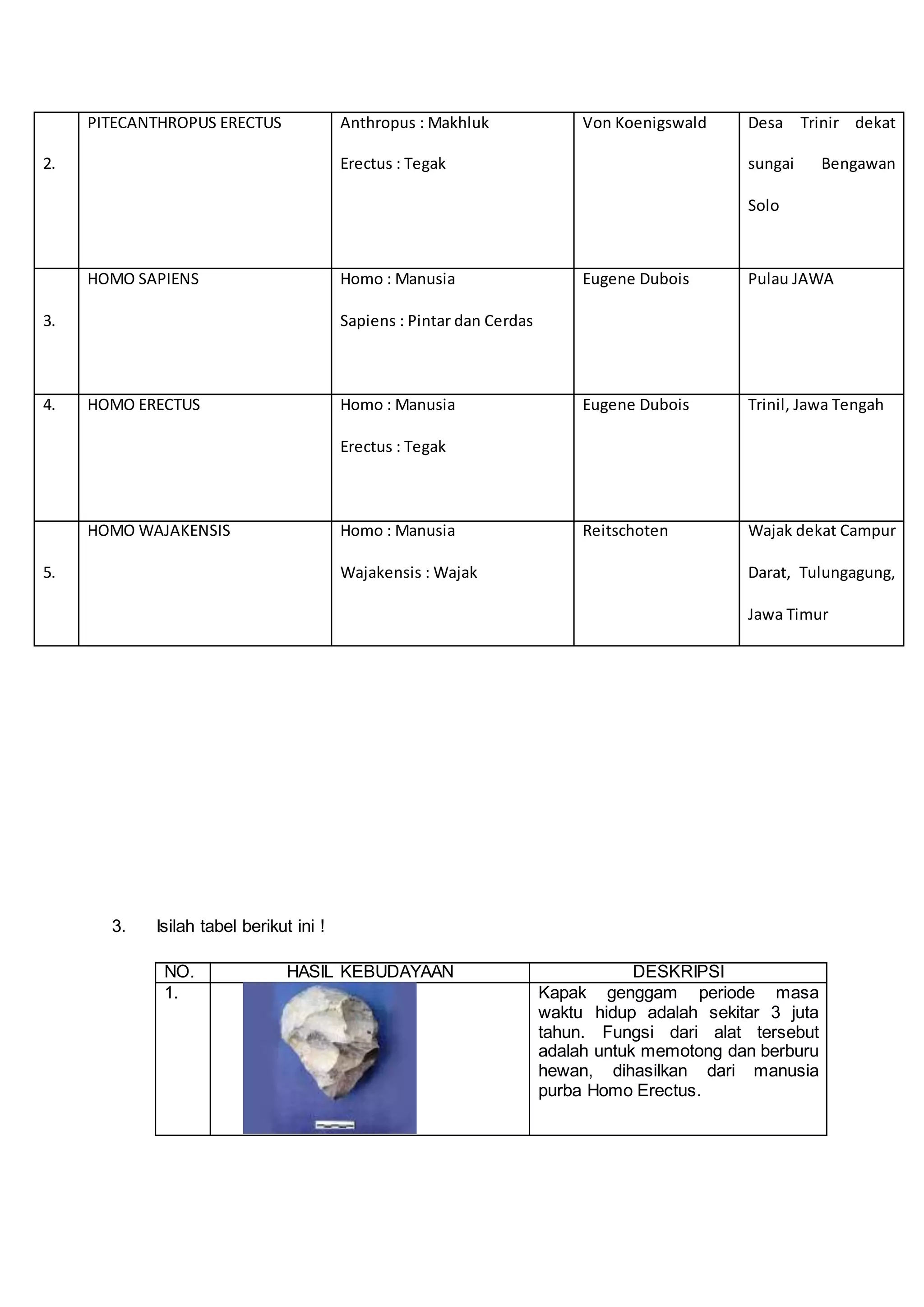 Lembar kerja siswa 2 manusia purba | DOCX