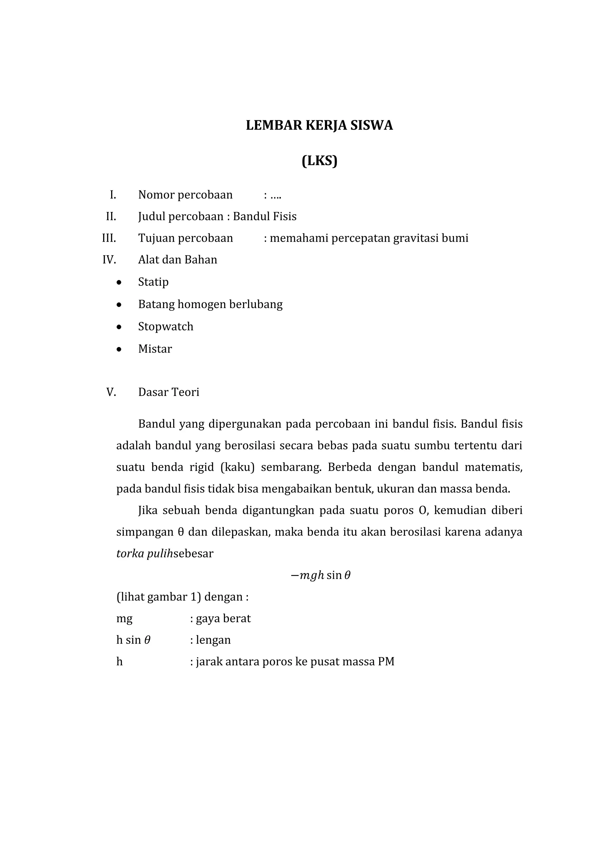 LKS ALat Peraga Bandul Fisis | DOCX
