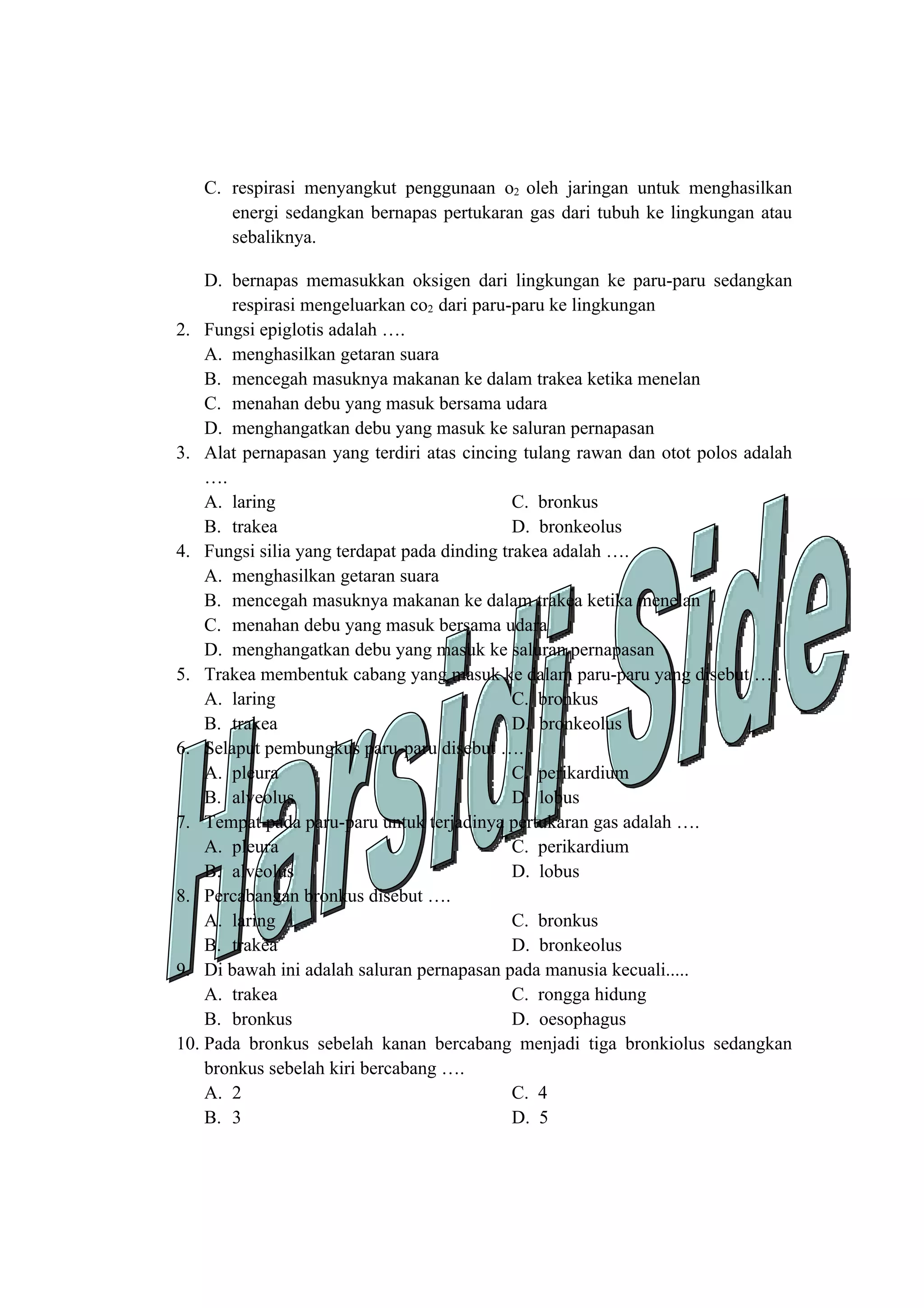 Lembar Kerja Siswa (LKS), Sistem Pernapasan | DOC