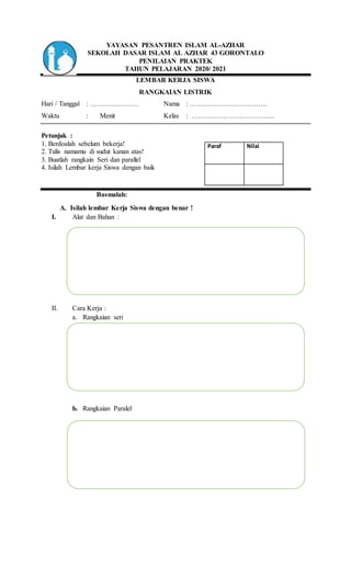 Lembar kerja siswa rangkaian listrik " Tema 3 " kelas 6 | DOCX