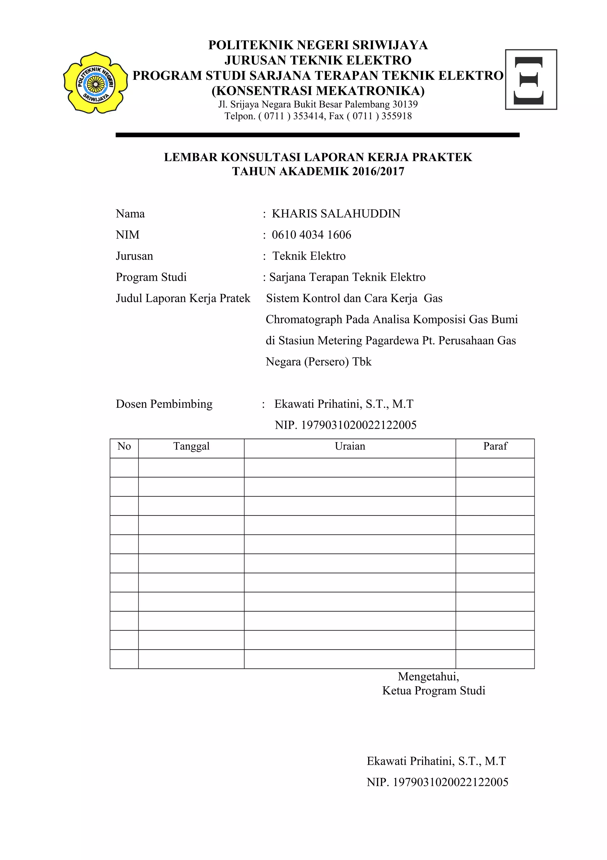 Lembar konsultasi KP Polsri | DOC