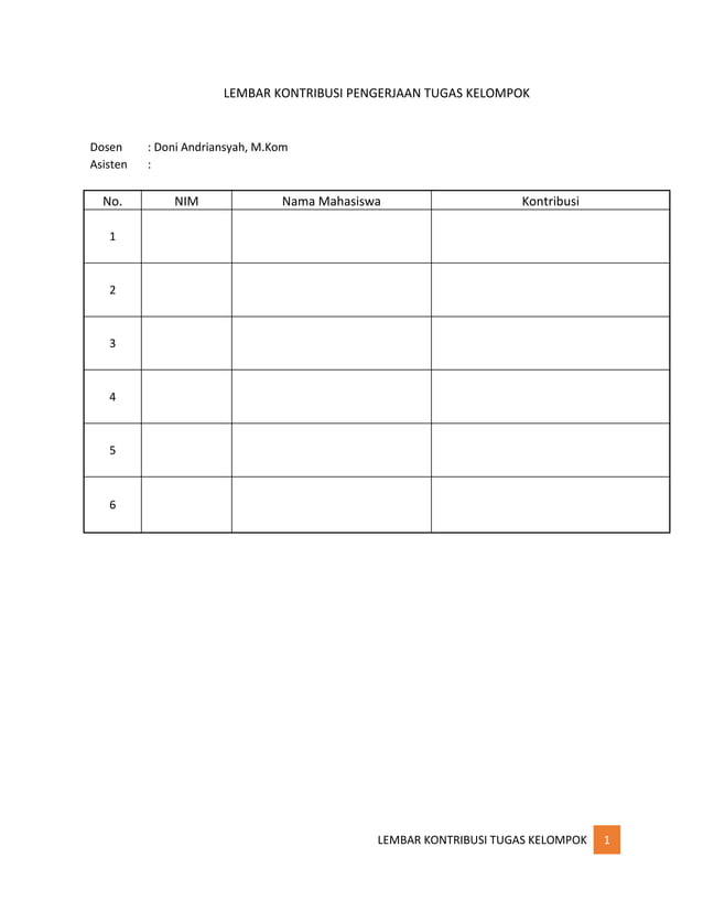 Lembar kontribusi pengerjaan tugas kelompok | PDF