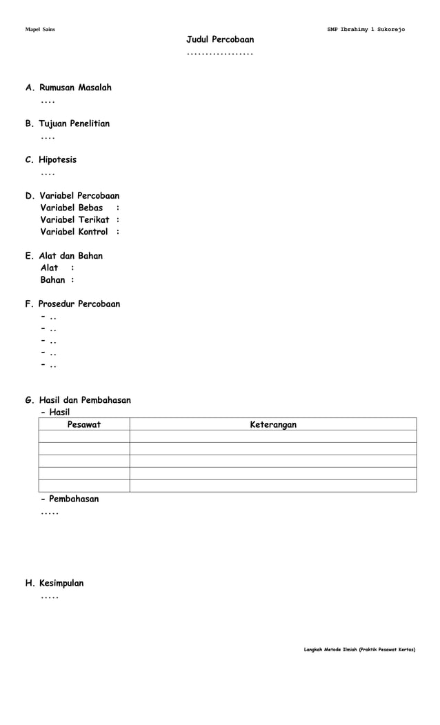 Lembar Kerja PBL (Project Based Learning) Metode Ilmiah SMP Ibrahimy 1 ...
