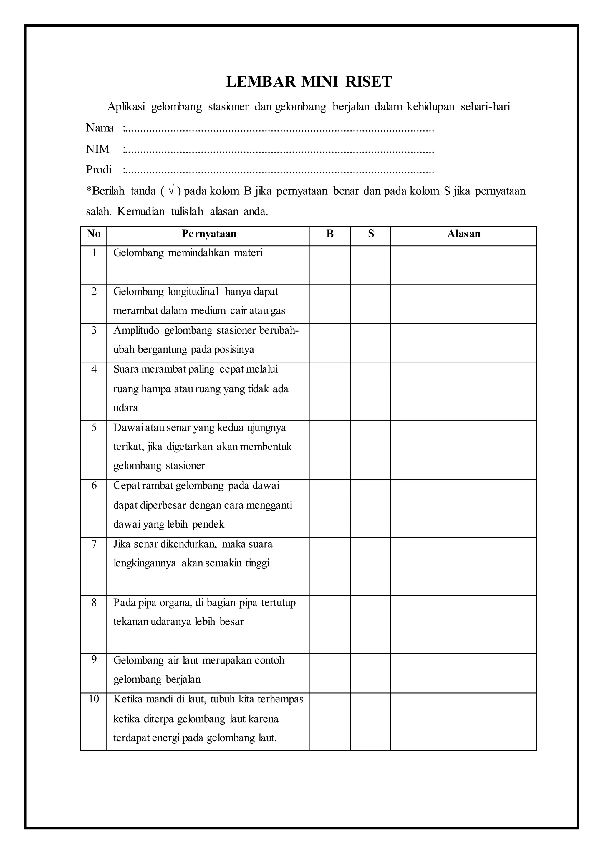 mini riset gelombang stasioner | PDF