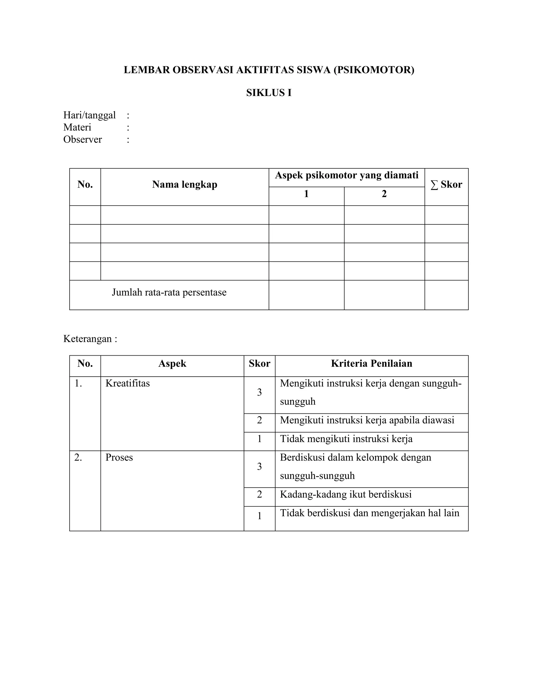Lembar observasi aktifitas siswa | PDF Lembar observasi aktifitas siswa | PDF