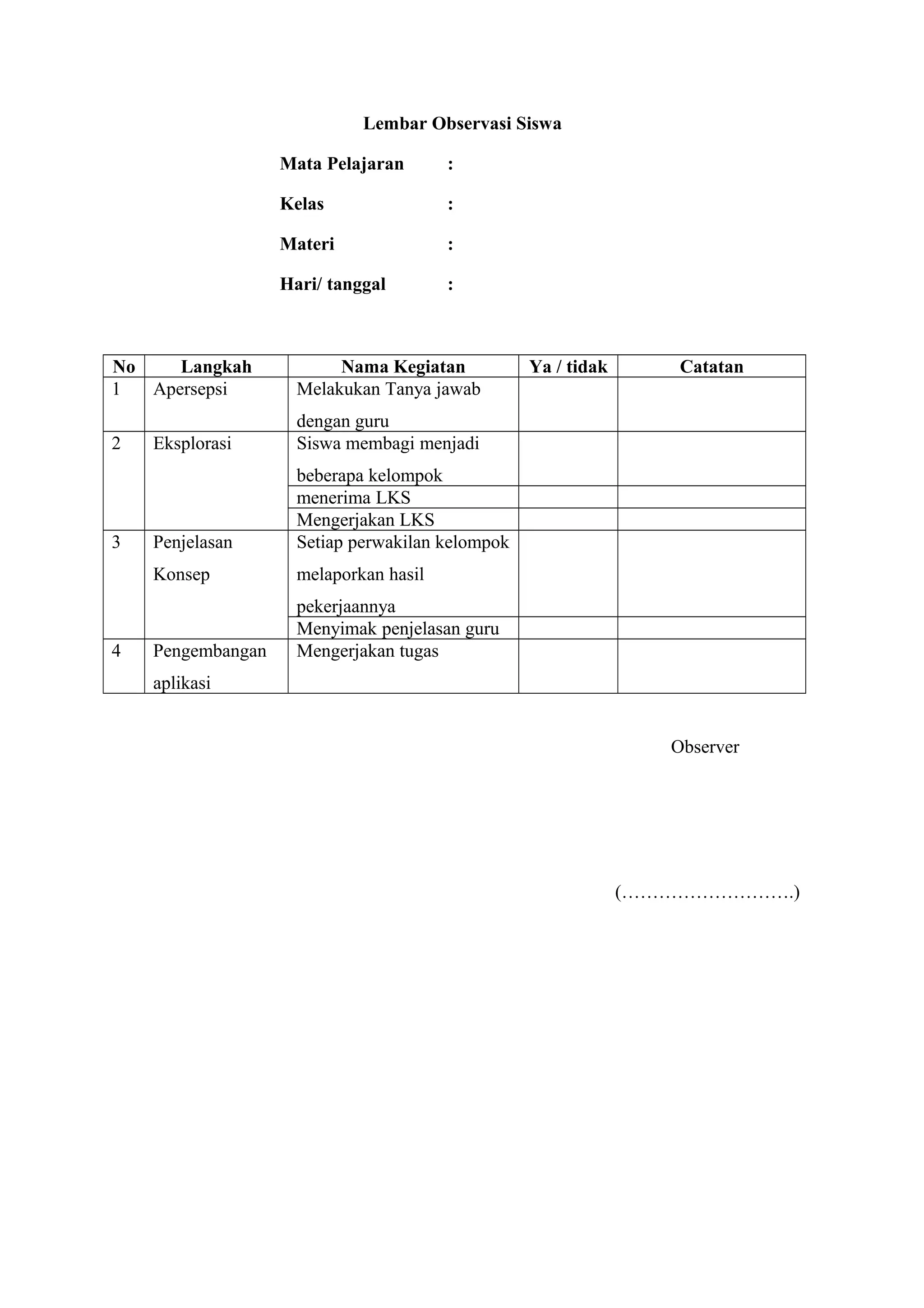 Lembar observasi siswa | PDF