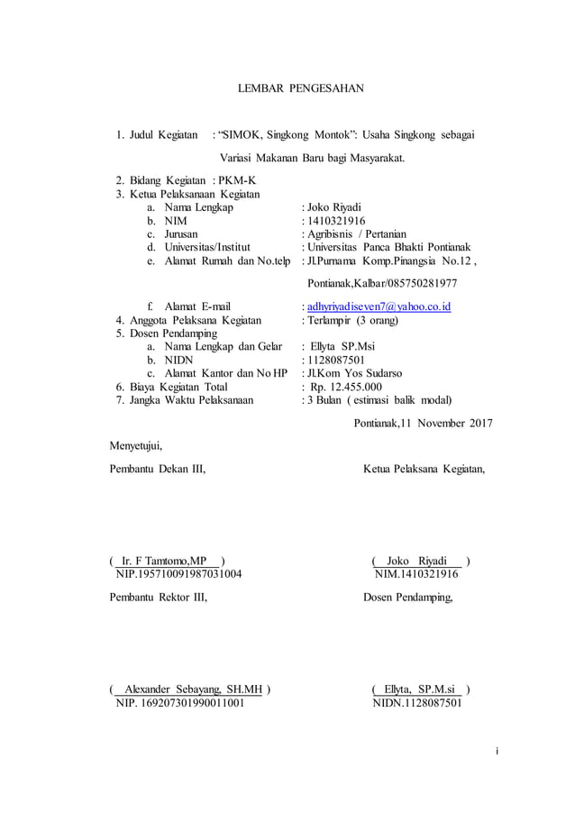 PROPOSAL PKM -SIMOK ( SINGKONG MONTOK ) | DOCX