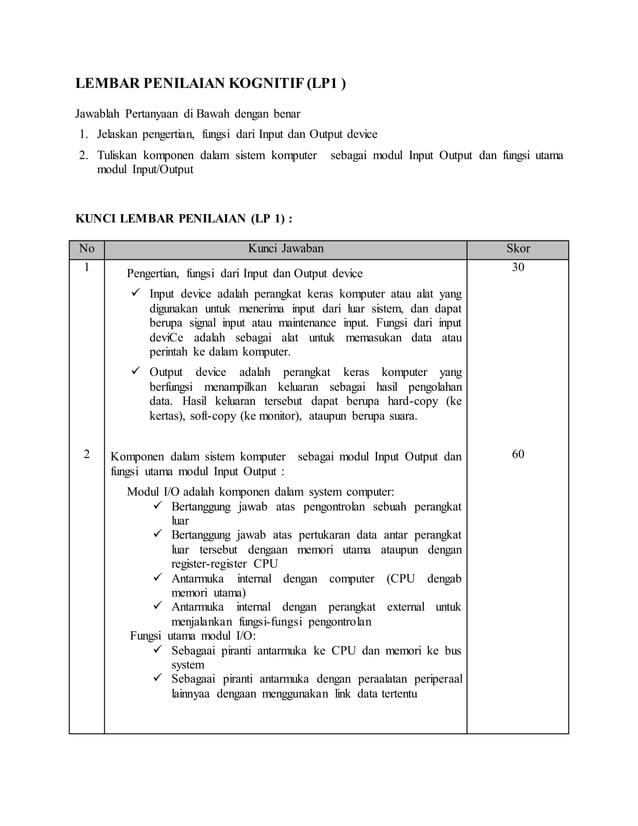 Lembar penilaian tabel spesifikasiku | DOCX