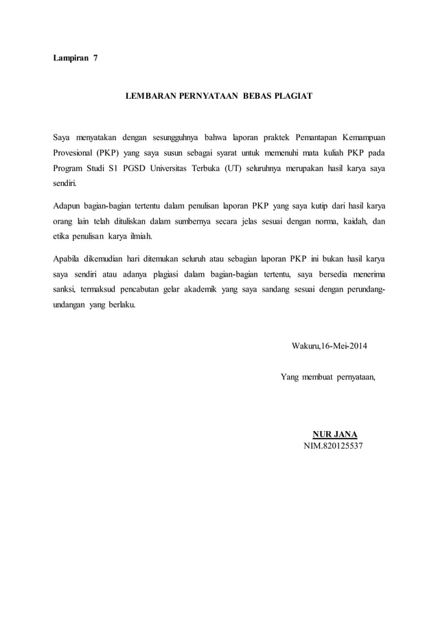 Lembar penyataan bebas plagiat | PDF