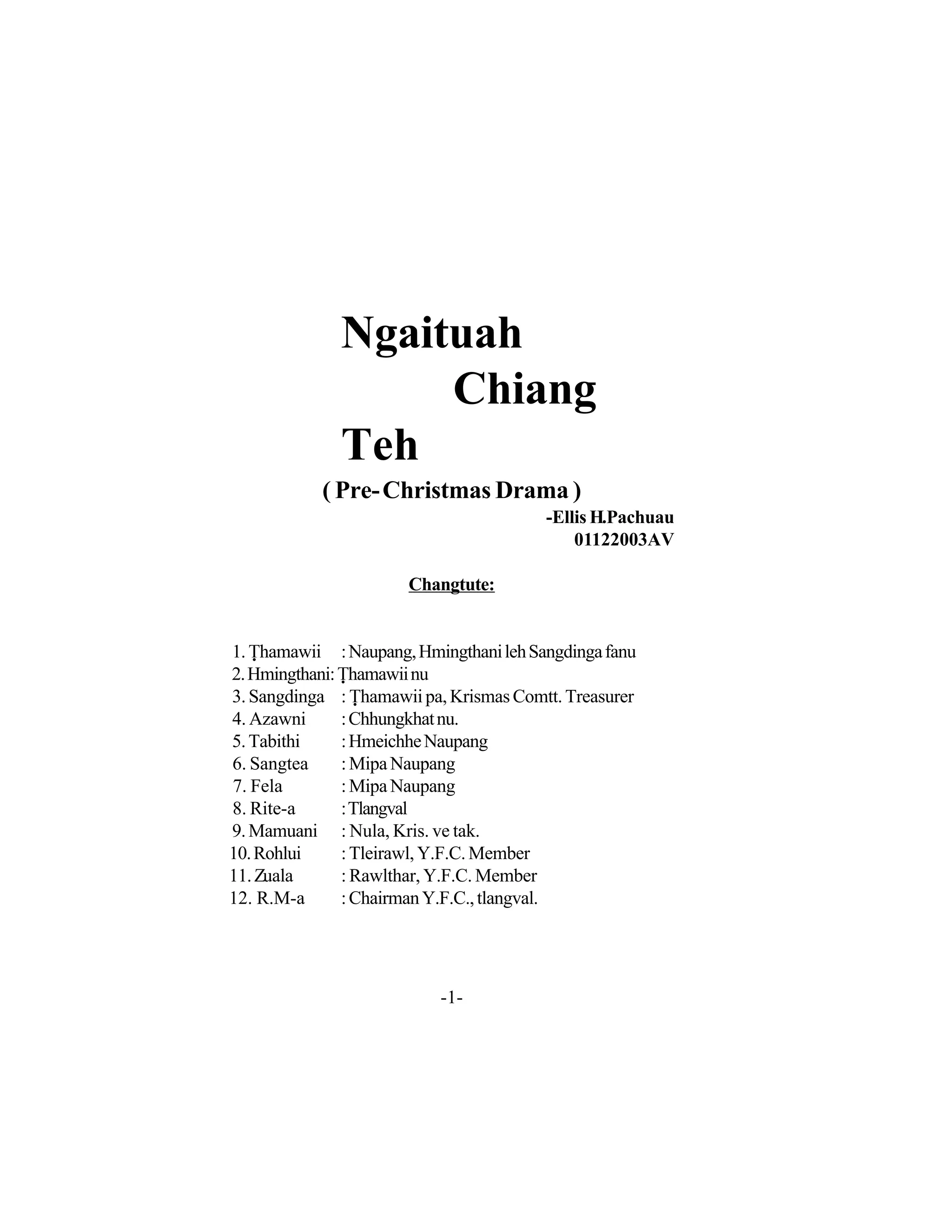 Lemchan TãWi Ngaituah Chiang Teh ( Pre Christmas Drama ) | PDF