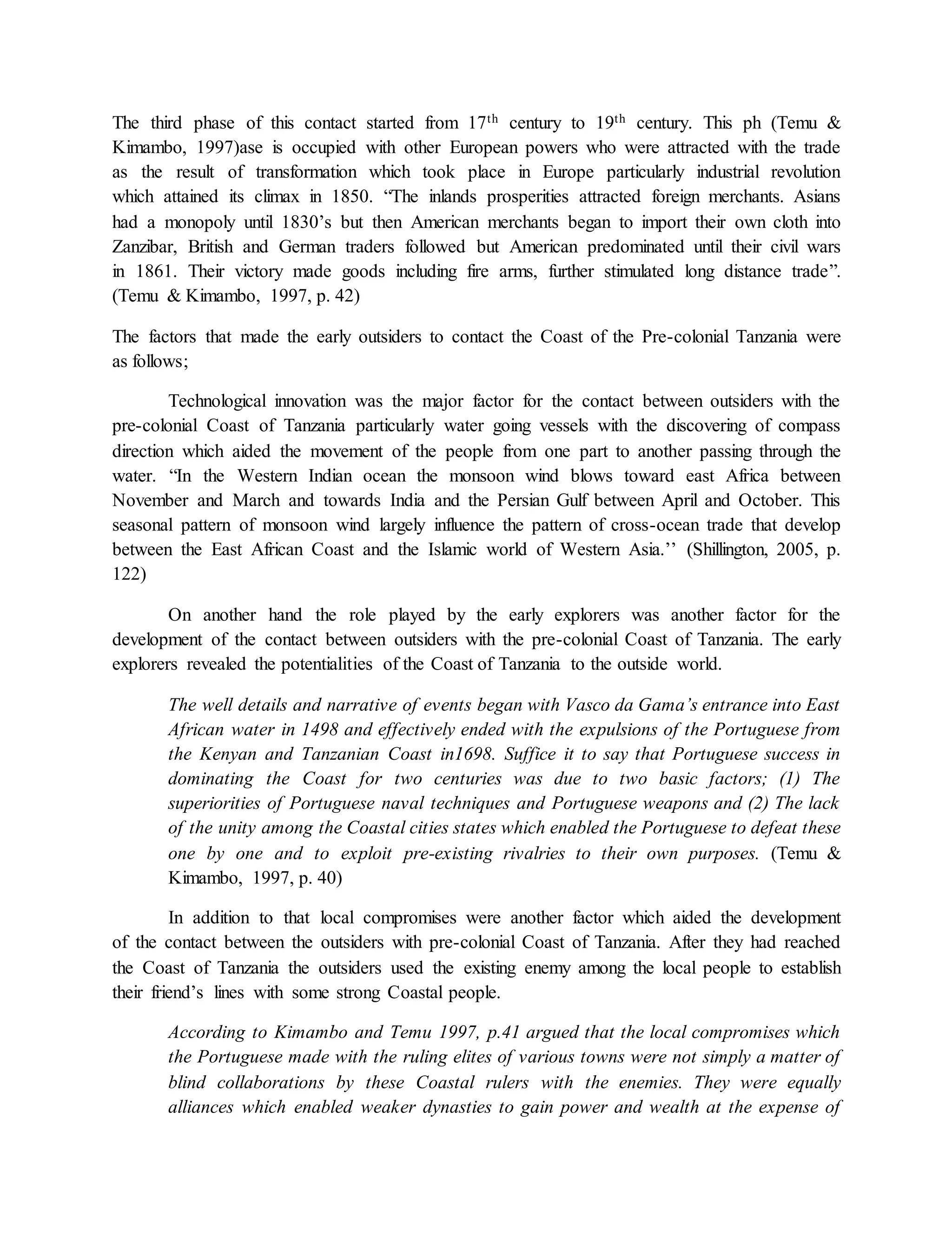 The early contact Between Pre-colonial Coast of Tanzania with the ...