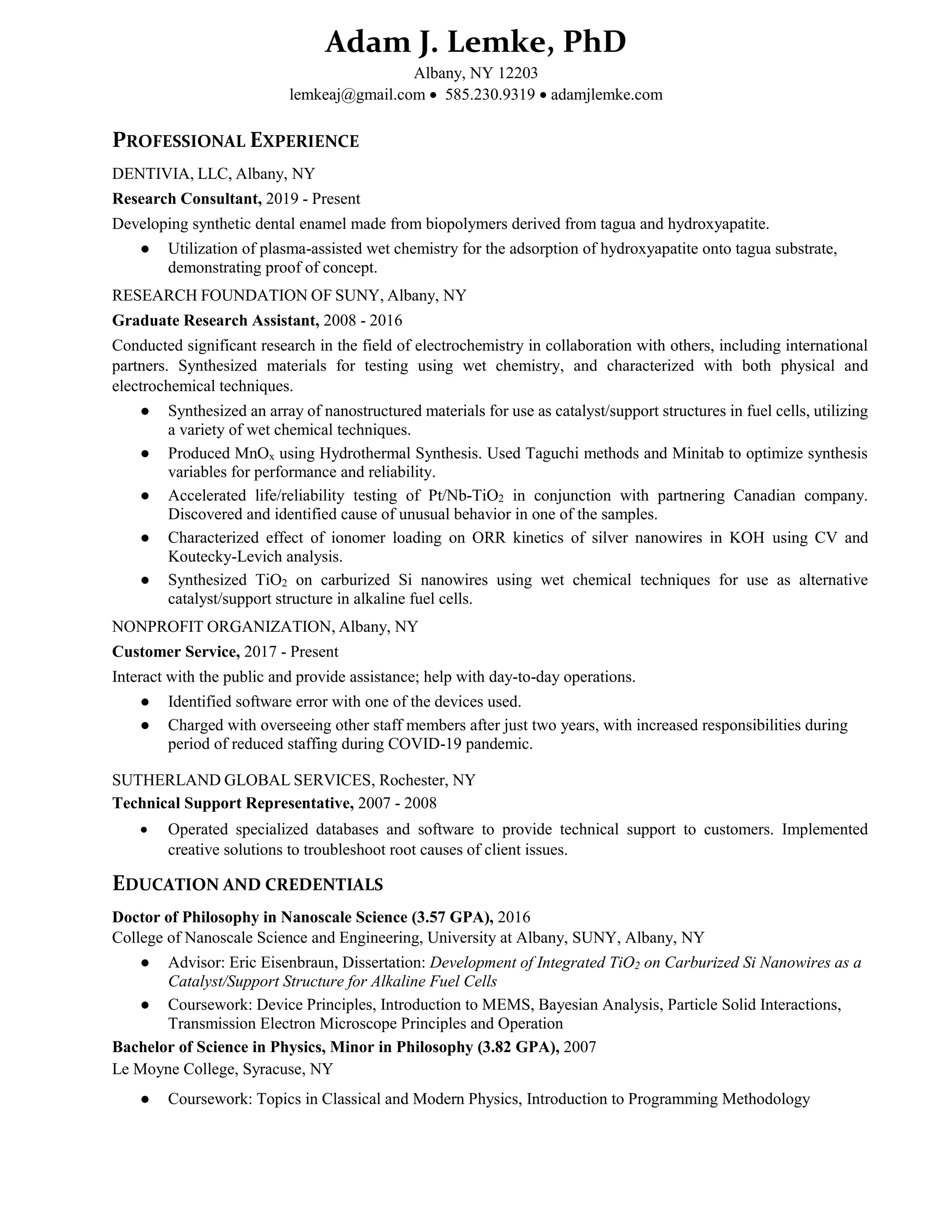 Adam Lemke Resume | PDF | Chemistry | Science
