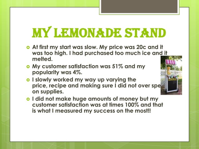Lemonade stand | PPTX | Board Games and Puzzles | Games and Puzzles