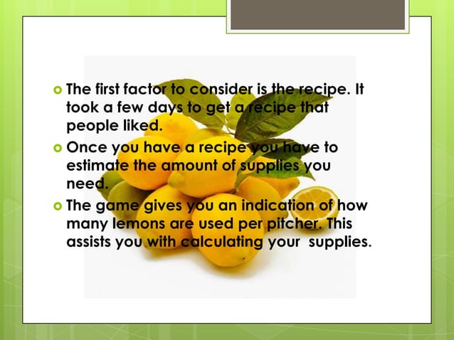 Lemonade stand | PPTX | Board Games and Puzzles | Games and Puzzles