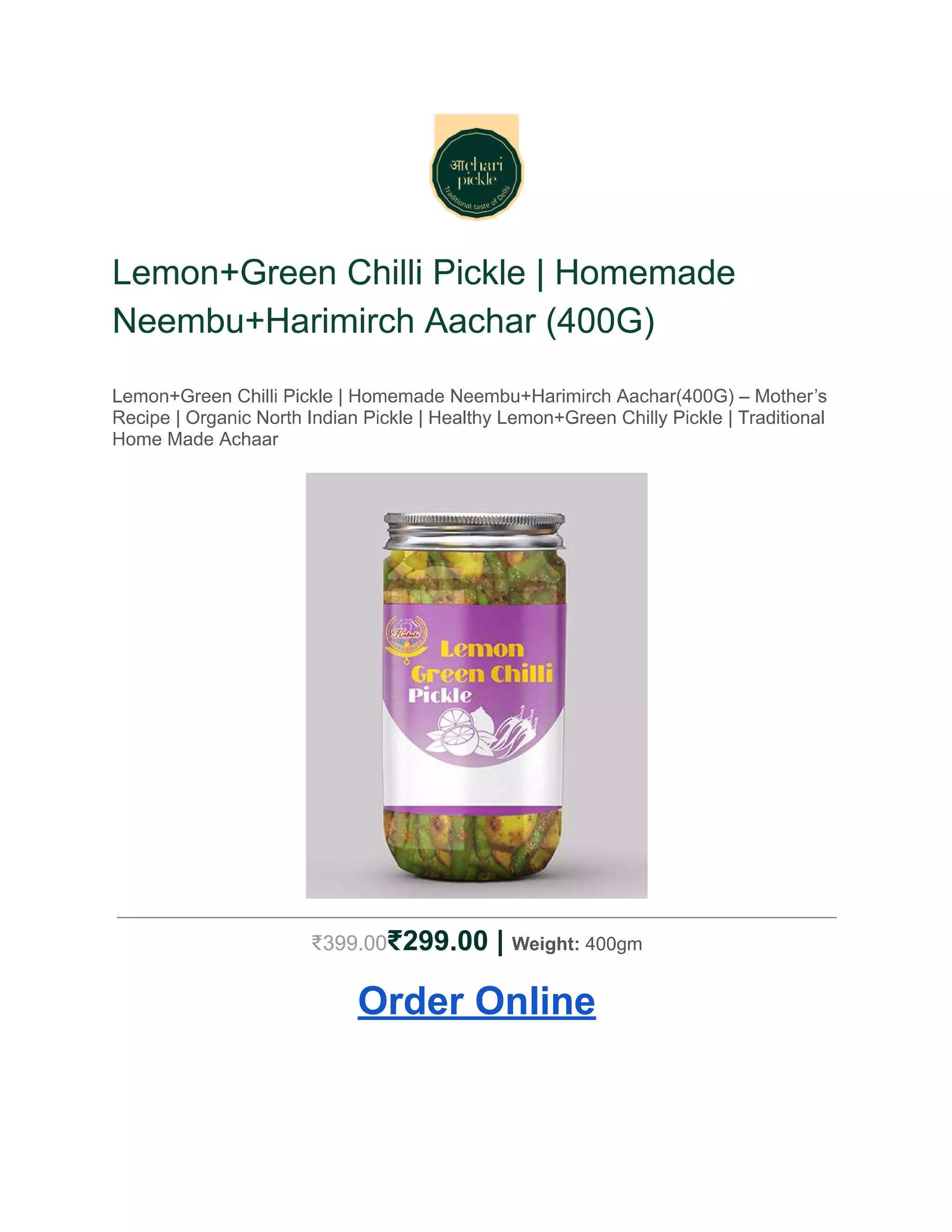 Lemon Green Chilli Pickle - Achari Pickle | PDF