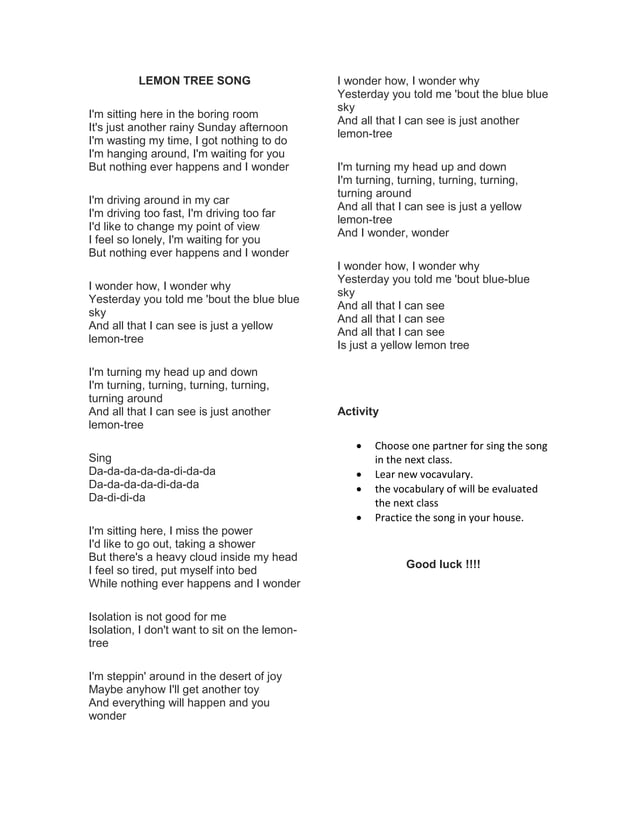 LEMON TREE SONG.docx