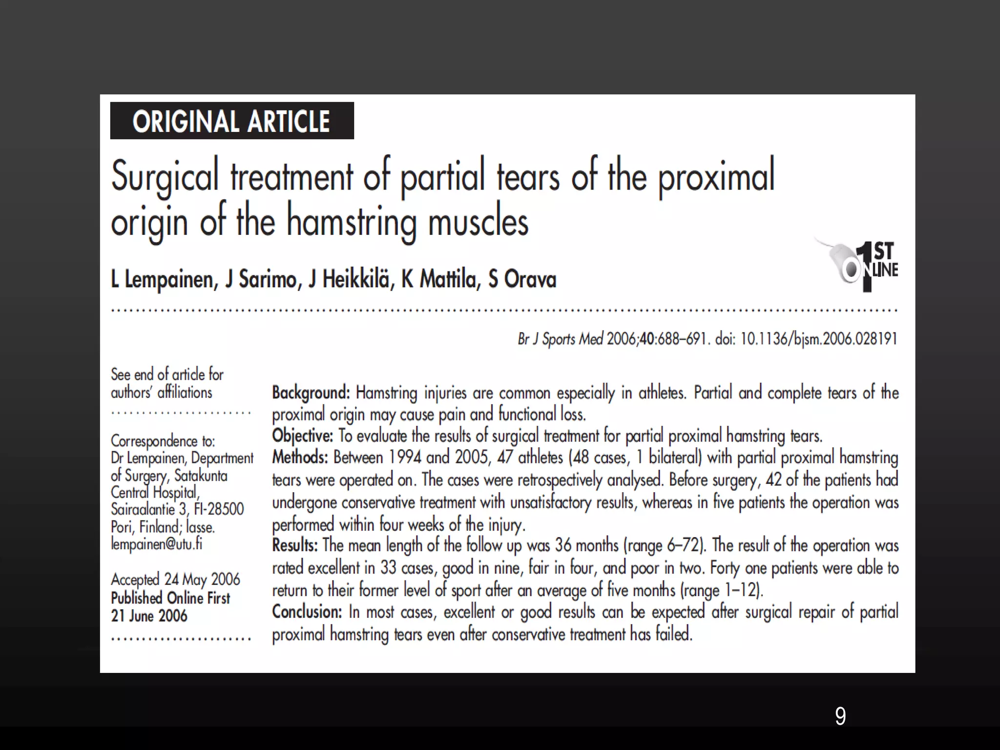 Lasse Lempainen - Hamstring injuries: When is surgery indicated? | PPT