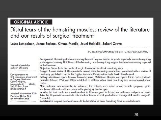 Lasse Lempainen - Hamstring injuries: When is surgery indicated? | PPT