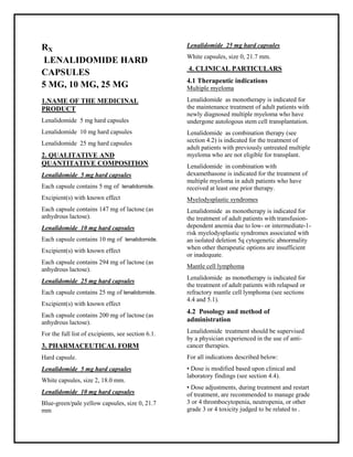Lenalidomide 5 mg, 10mg, 15mg hard capsules smpc taj pharmaceuticals | PDF