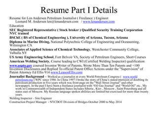 Len andersen 914 536-7101 underwater welding engineer | PPTX