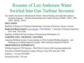 Len Andersen Water Swirled into Gas Turbine Technology 914-237-7689 ...