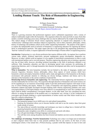 Lending human touch the role of humanities in engineering education | PDF