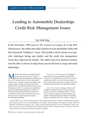Lending To Automobile Dealers Credit Risk Issues | PDF