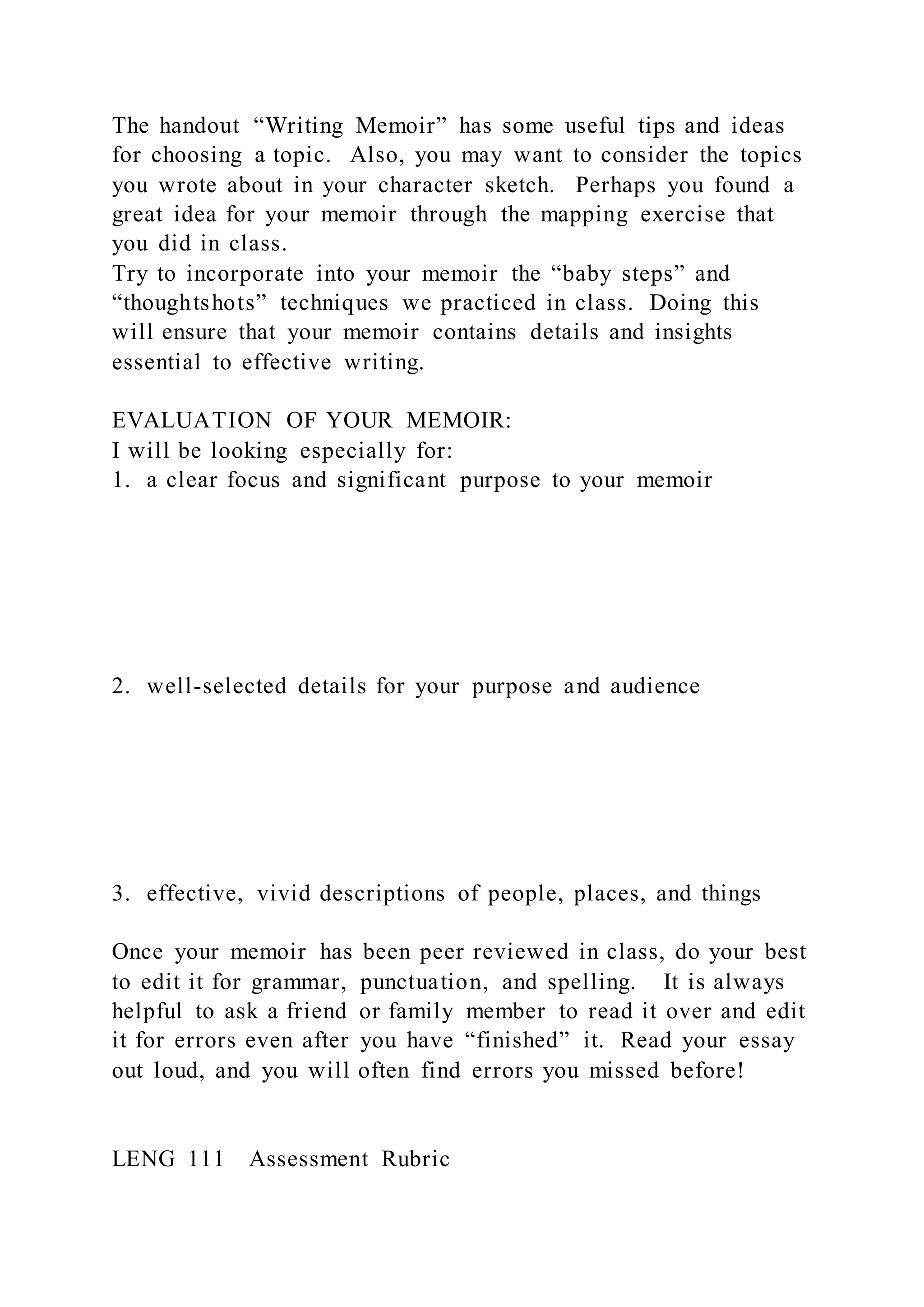 Leng 111 the memoir | DOCX