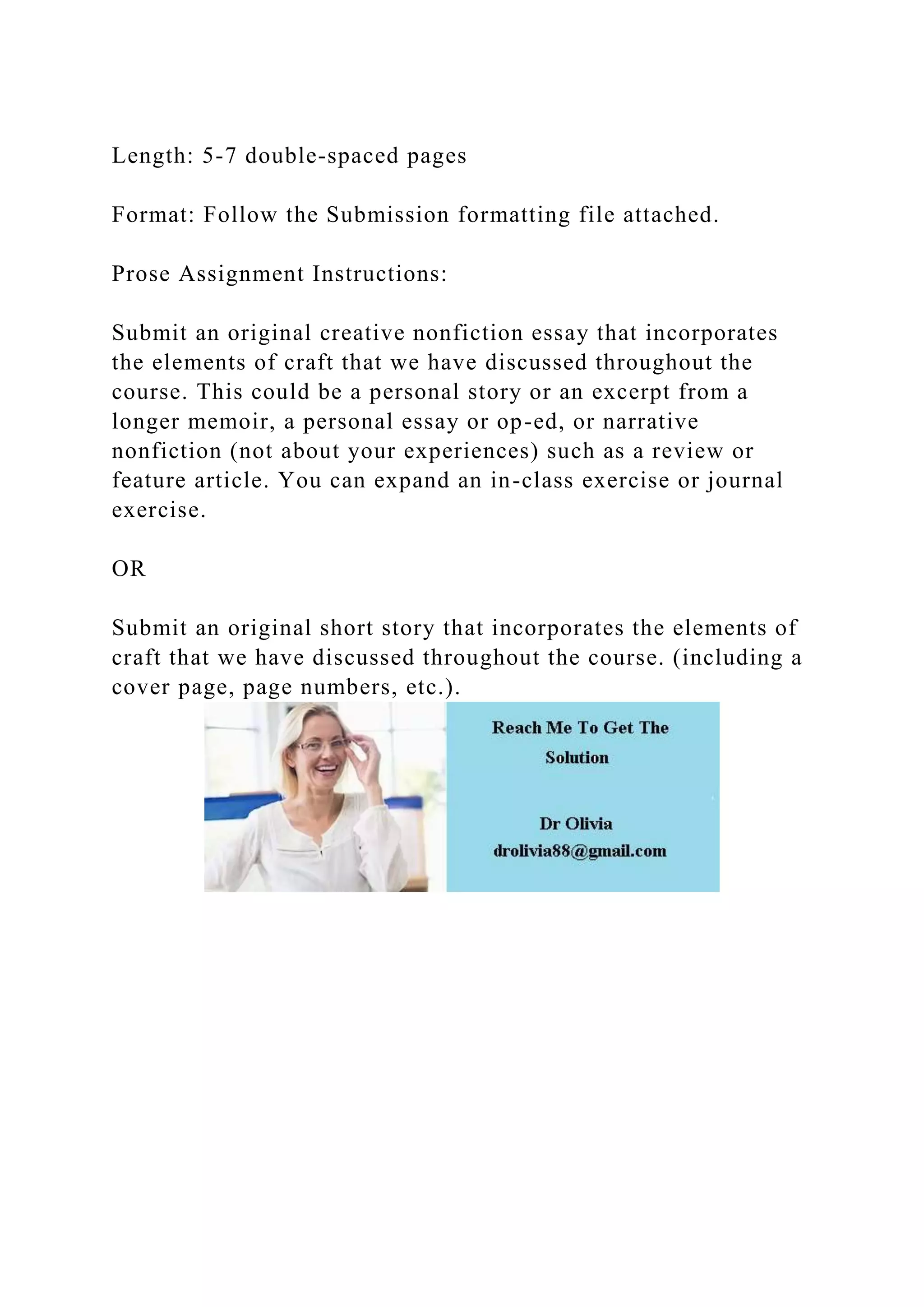 Length 5-7 double-spaced pagesFormat Follow the Submission for.docx ...