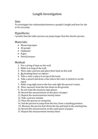Length investigation | DOCX | Drawing and Sketching | Arts and Crafts