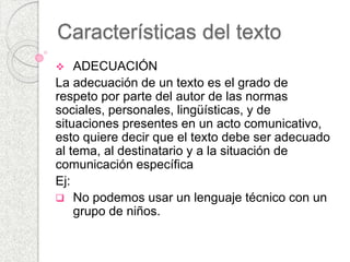 Características de un texto | PPTX