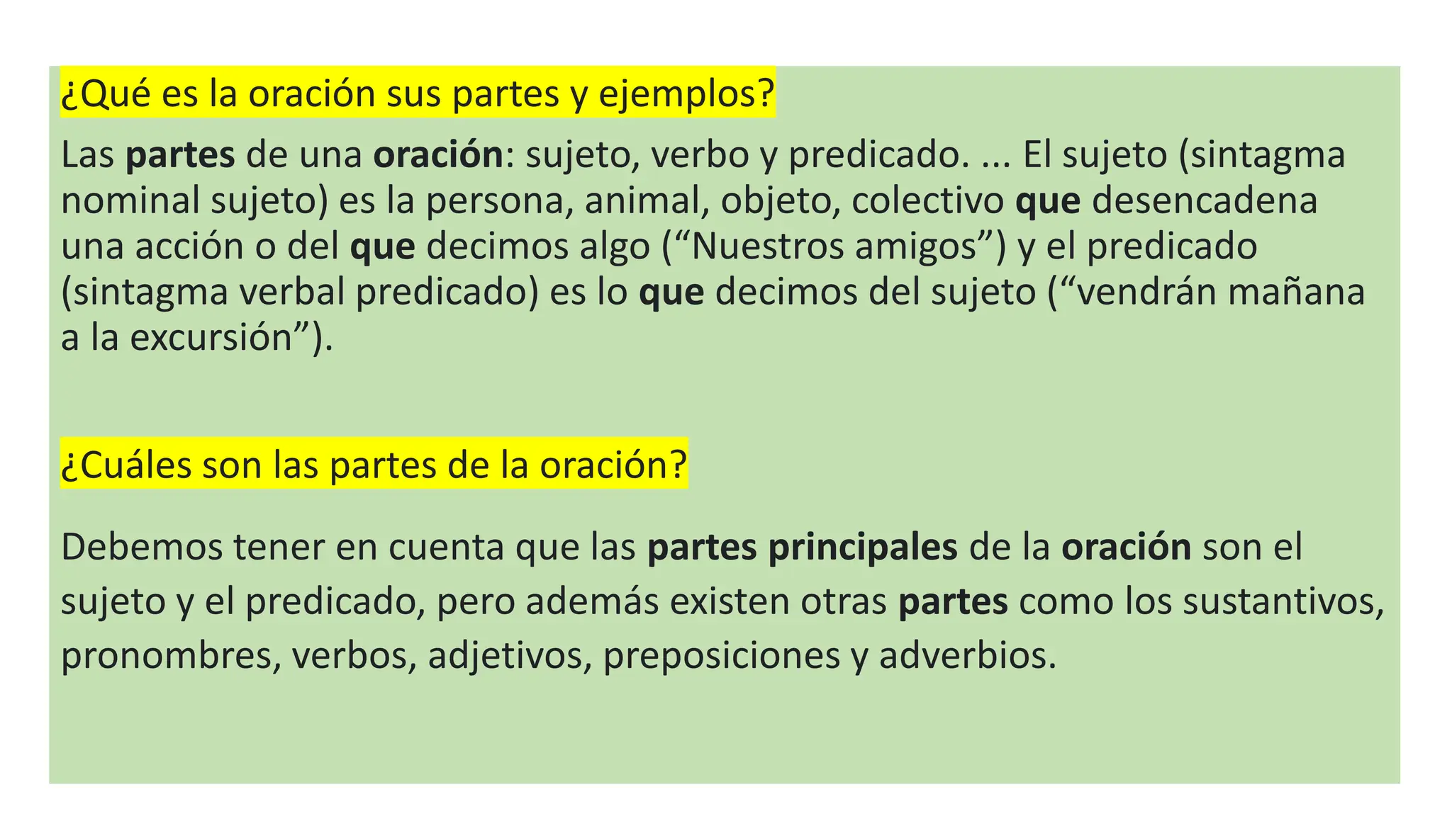 La oración simple y sus partes (sujeto y predicado). | PPT