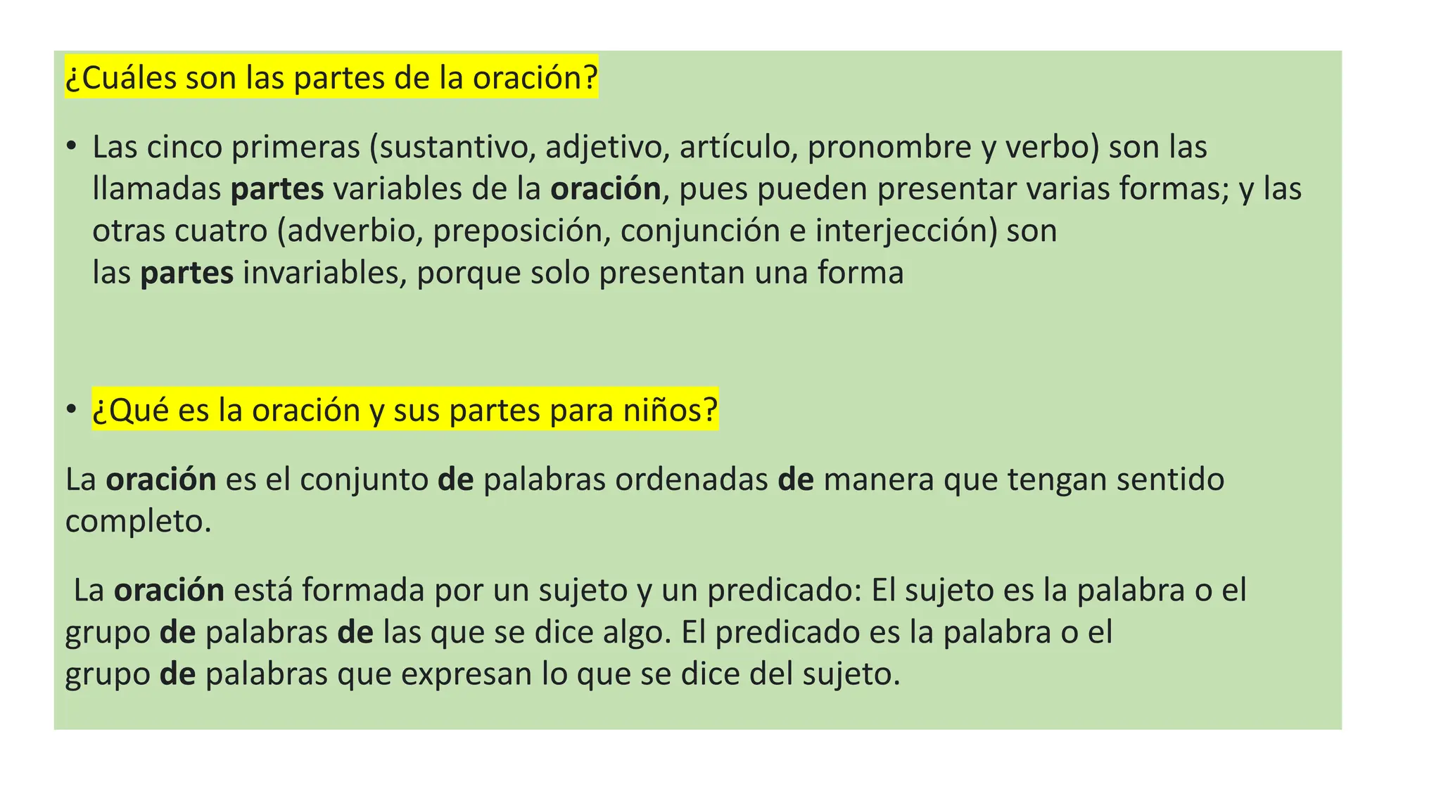 La oración simple y sus partes (sujeto y predicado). | PPT