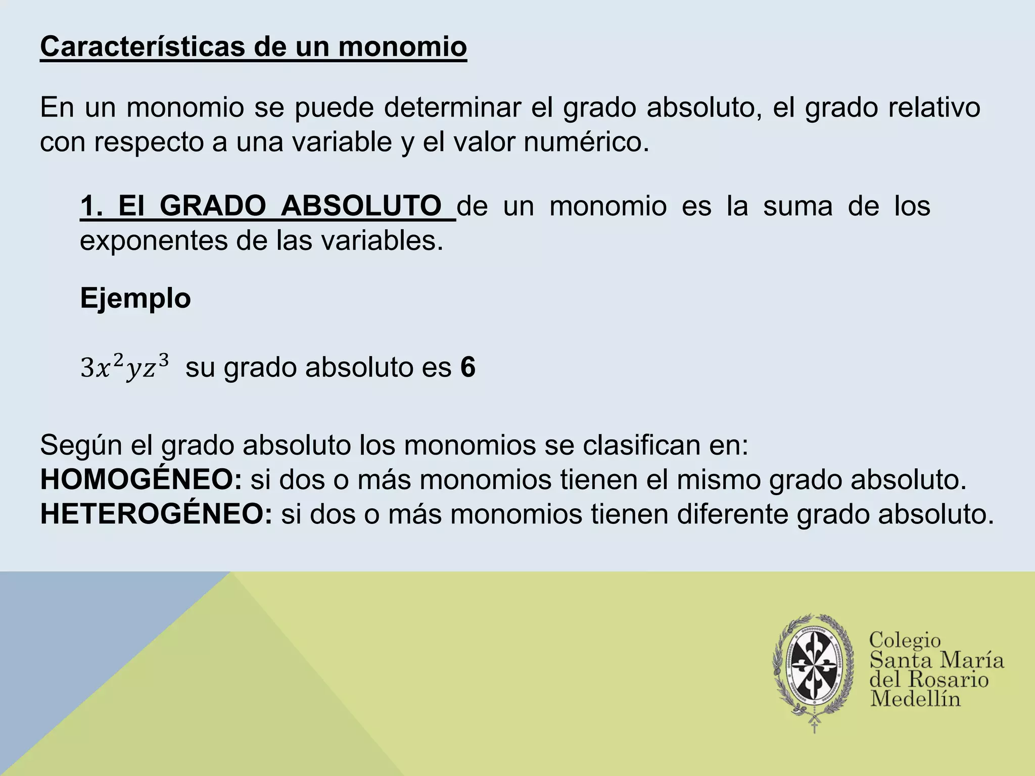 Lenguaje Algebraico y Monomio | PPTX