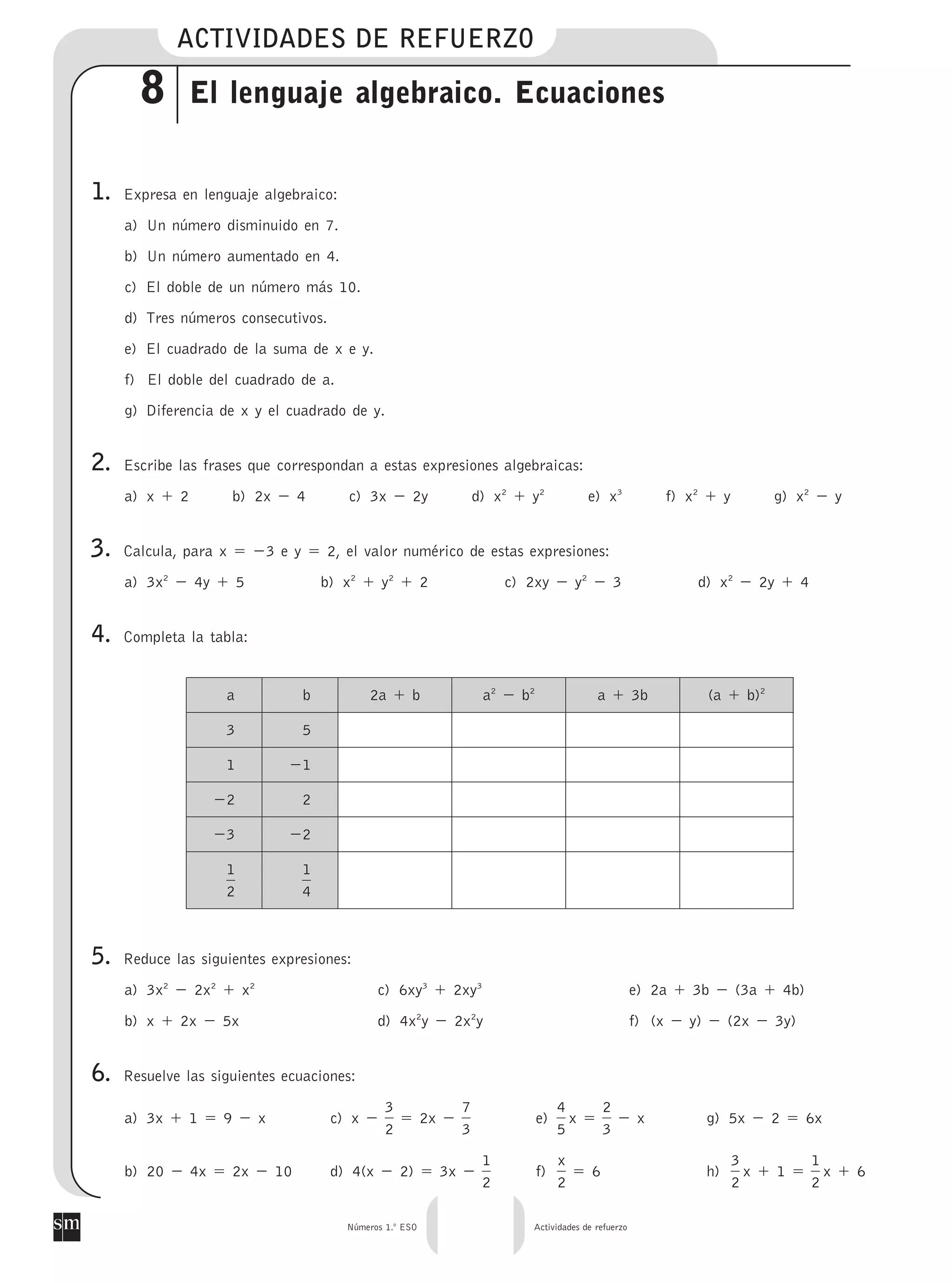 Lenguaje algebraico ecuaciones | PDF