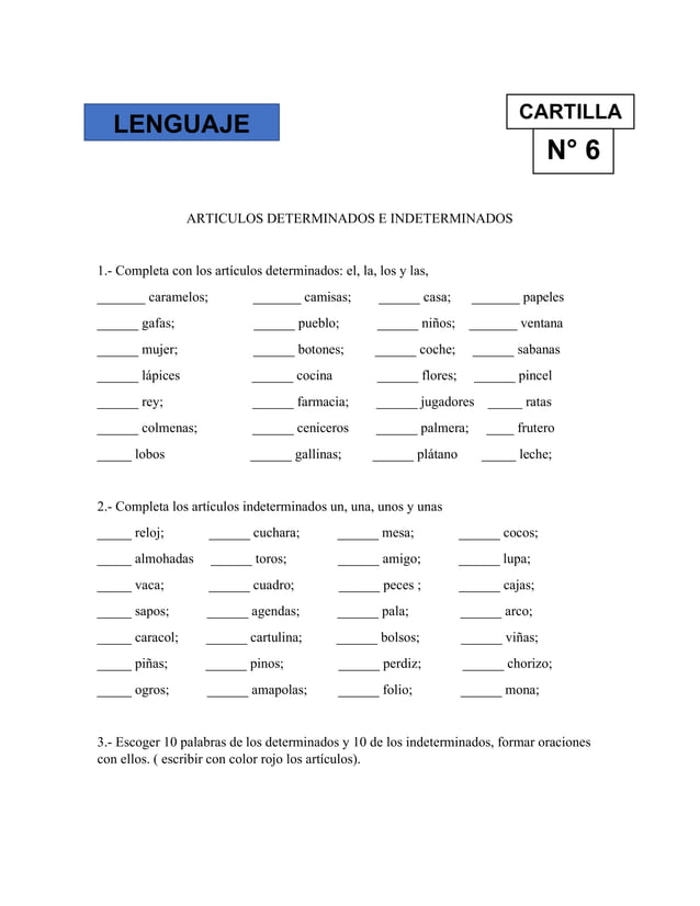 Lenguaje articulos determinados e indeterminados | PDF