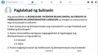 #LENILUGAW FACEBOOK BILANG DIHITAL NA ESPASYO SA MOBILISASYON NG ...