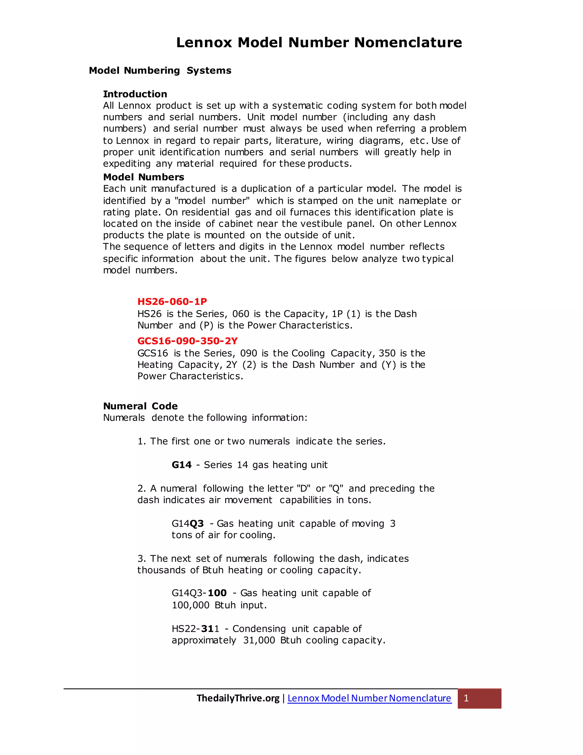 Lennox Model Number Nomenclature | DOCX