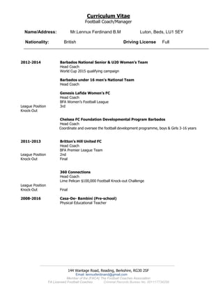 Lennux ferdinand football cv2017 | PDF