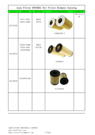 Leno filter hyundai oil filter element catalog | PDF