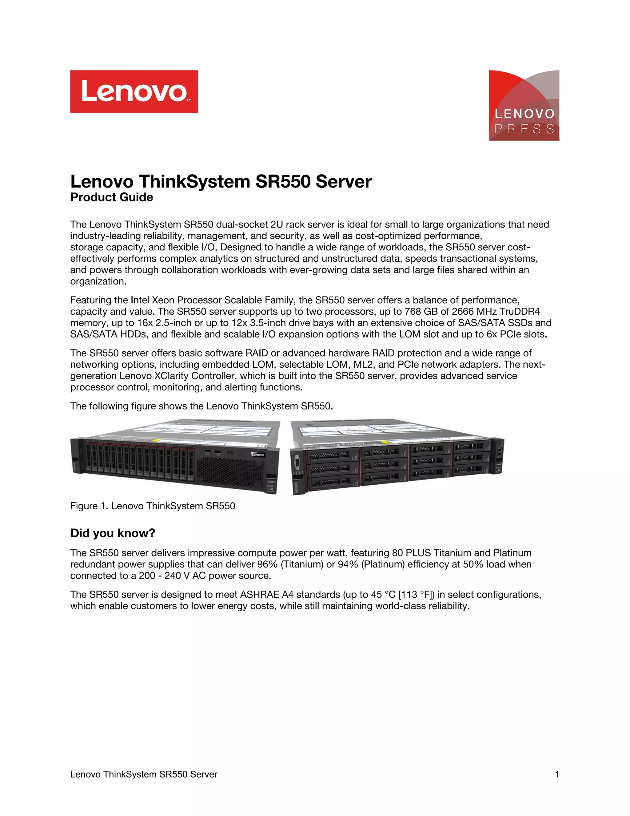 Lenovo-sr550-7x04a00gsg-data-sheet-ntm-jsc I Server Lenovo SR550 Datasheet | PDF