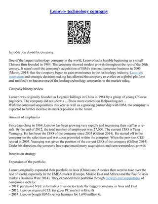 Lenovo- Technology Company | PDF