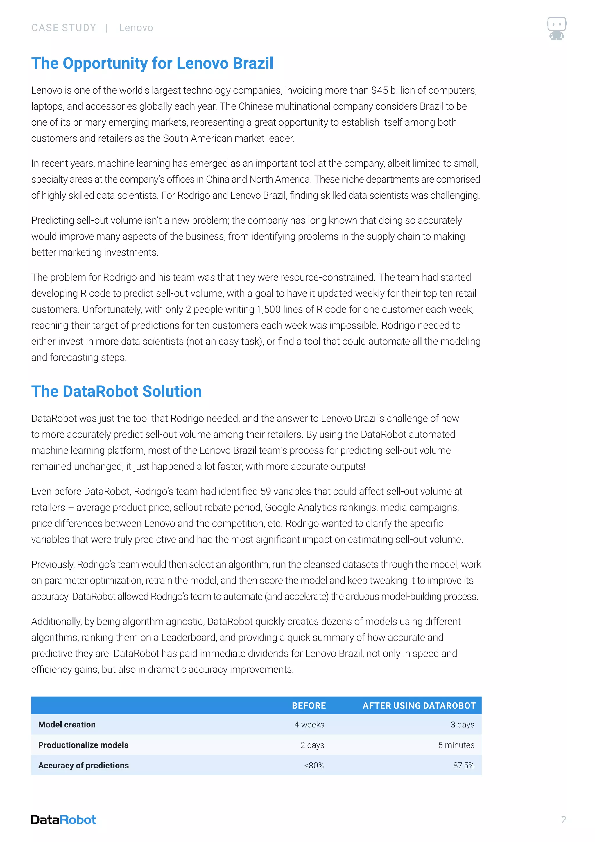 Lenovo Computes Supply Chain and Retail Success With DataRobot | PDF