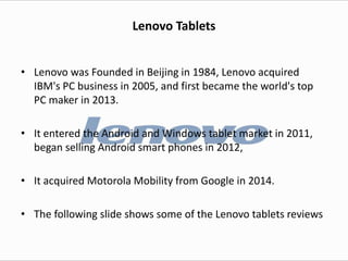 Lenovo Tablet Reviews | PPTX