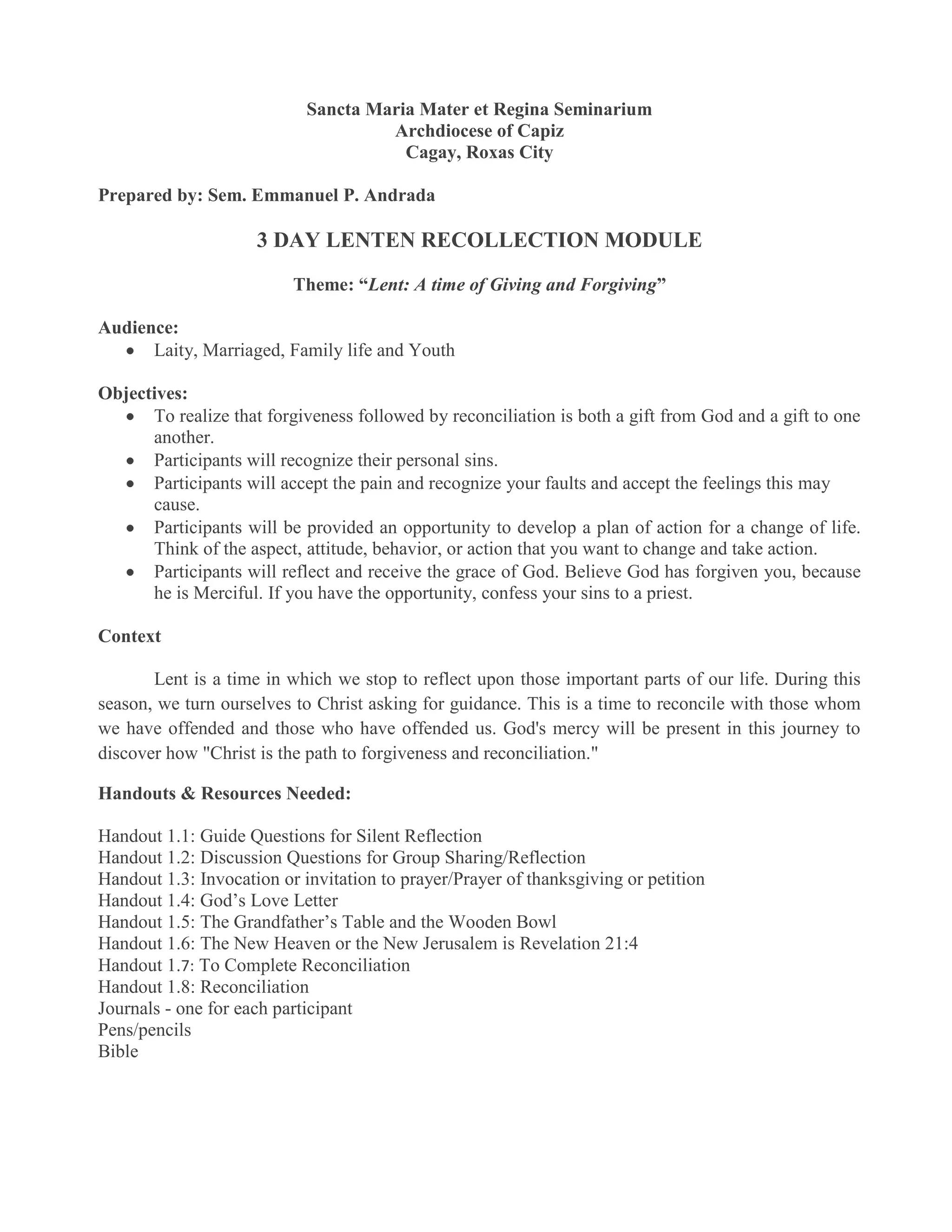 Lenten recollection module | DOCX