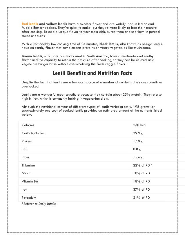 Lentils nutrition facts | PDF