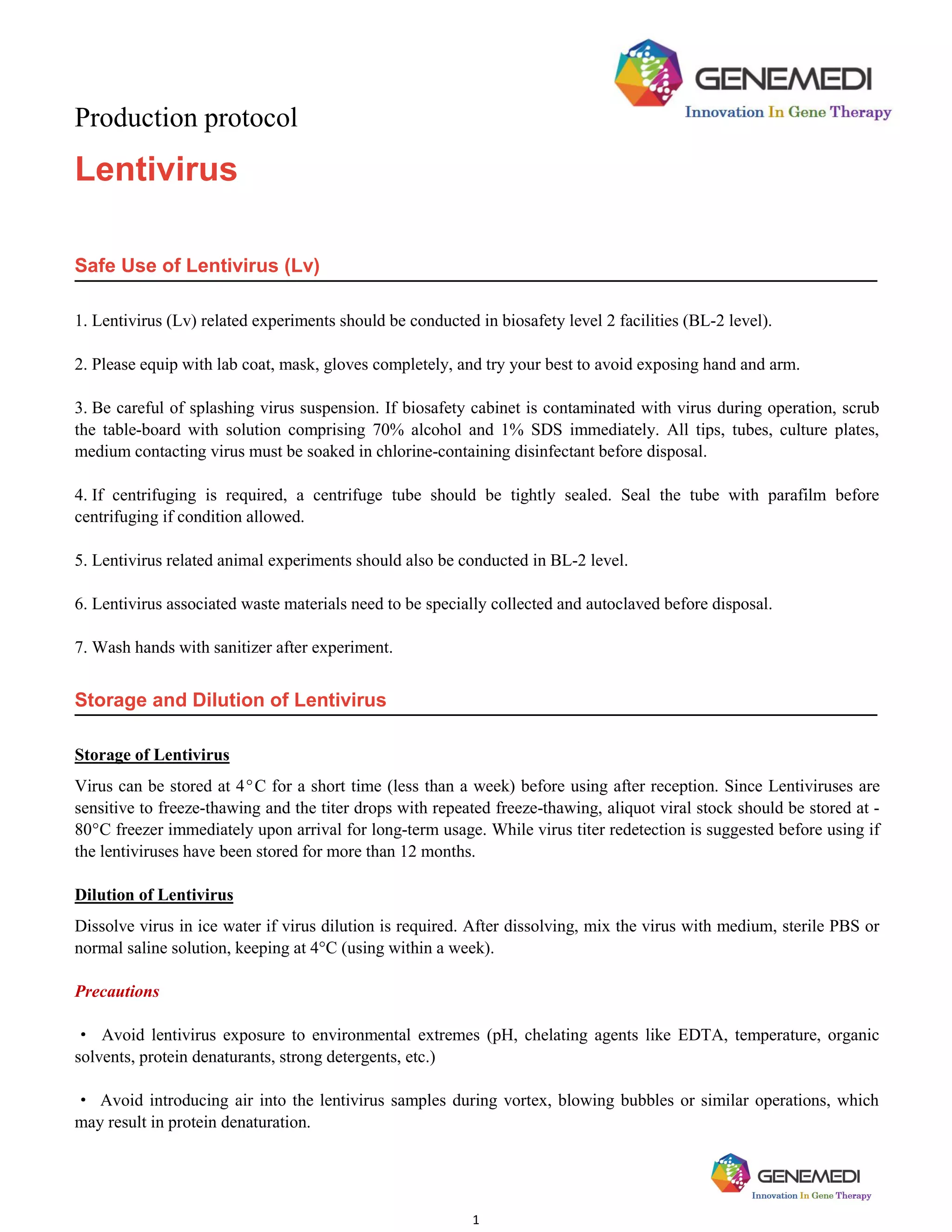 Lentivirus production protocol packaging,concentration and purification ...